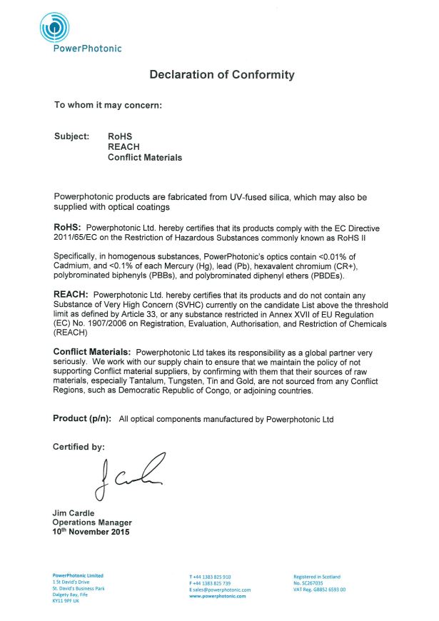 EU RoHS and Reach Statement - PowerPhotonic EU RoHS and Reach Statement - PowerPhotonic